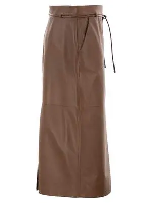 Max Mara Lamb Leather Midi Skirt With Leather Belt - Brown