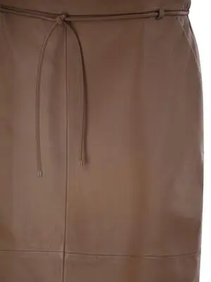 Max Mara Lamb Leather Midi Skirt With Leather Belt - Brown