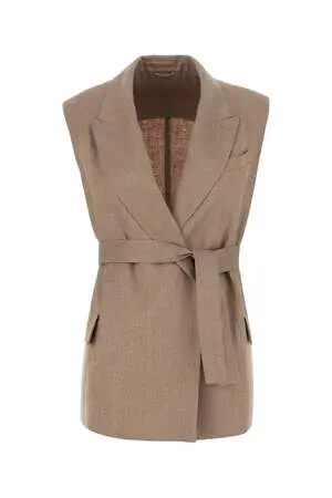 Brunello Cucinelli Cappuccino Linen Blend Vest - Brown