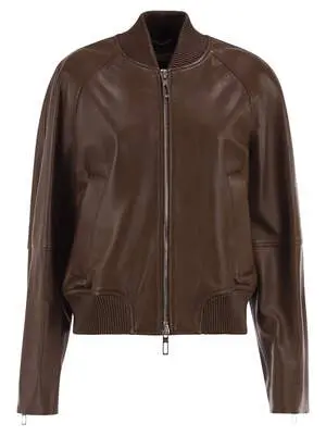 Sportmax Spxamour Lambskin Leather Bomber Jacket - Brown