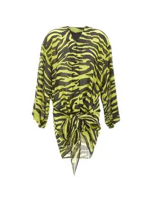 Attico Zebra Print Wrap Dress - Multicolor