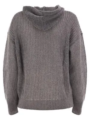 Peserico Hooded Open-knit Jumper With Sequins