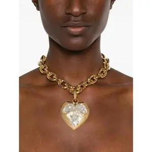 Alessandra Rich Heart Pendant Curb Chain Necklace - Gold