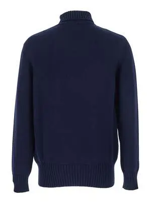 Givenchy Blue Turtleneck Sweater With Logo Lettering On The Front In Wool