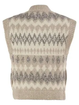 Peserico Jacquard Knit Alpaca Blend Sequin Gilet - Cream