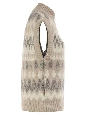 Peserico Jacquard Knit Alpaca Blend Sequin Gilet - Cream