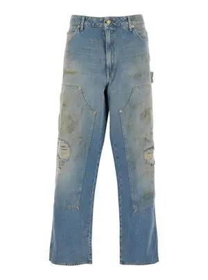 GOLDEN GOOSE Light Blue Jeans With Ripped Details And Distressed Effect In Denim - Multicolor