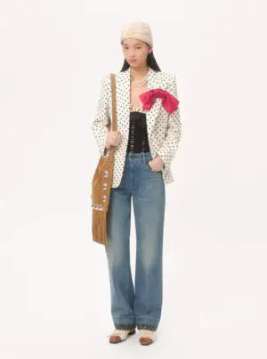 Valentino Garavani Blue Jeans With Logo Patch On The Rear And Floral Details In Denim - Multicolor