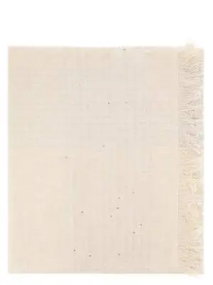 Peserico Virgin Wool Scarf With Check Pattern, Sequins And Lurex Details - Cream