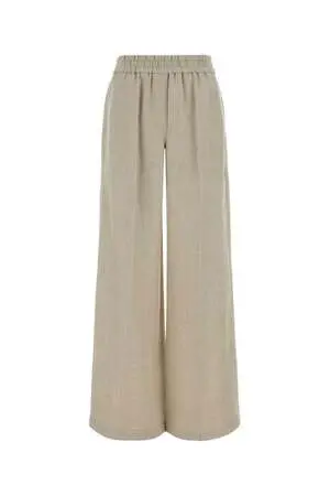 Brunello Cucinelli Melange Beige Linen Blend Wide-leg Pant - Brown