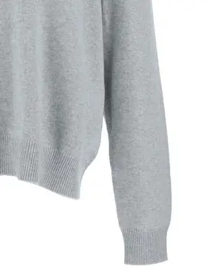 Bottega Veneta Grey Pullover With Intrecciato Patch On Elbows In Cashmere