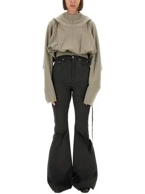 Rick Owens Cropped Hooded Tunic Sweatshirt - Gray