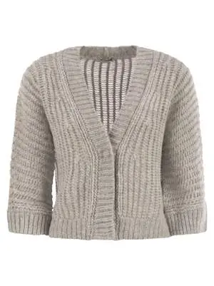 Peserico Wool And Alpaca Mesh Cardigan - Cream