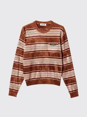 Miu Miu Striped Chenille Crew Neck Pullover - Brown