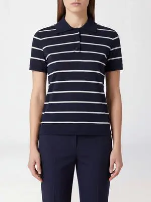 Max Mara MAX MARA Silk Striped Polo Shirt Blue