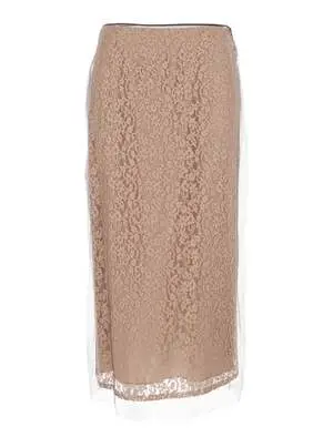 Fendi Beige Tube Skirt With All-over Floral Embroidery In Lace - Multicolor