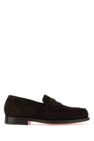 Santoni Dark Suede Gunter Loafers - Brown