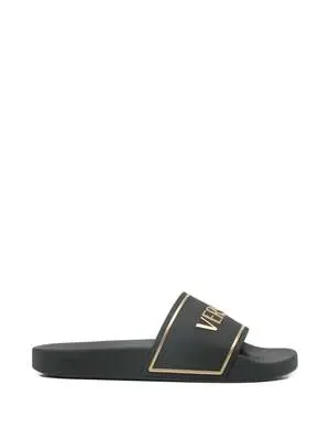 Versace Slide Sandals With Embossed Logo - Black