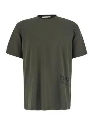 Fendi T-shirt With Tone-on-tone Logo On The Side In Cotton For - Green