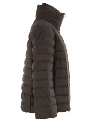 Herno Technical Suede-effect Down Jacket With Padded High Collar