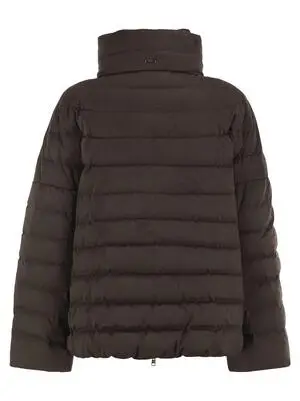 Herno Technical Suede-effect Down Jacket With Padded High Collar - Brown