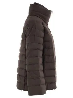 Herno Technical Suede-effect Down Jacket With Padded High Collar - Brown