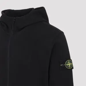 Stone Island Hooded Zip Up Sweater - Black