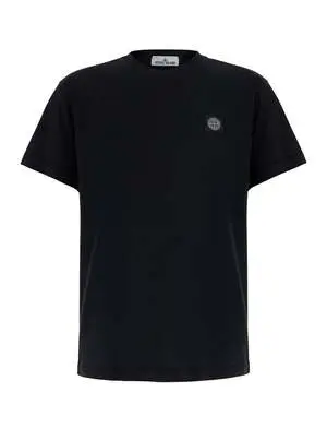 Stone Island Crew Neck T-shirt With Logo Patch On The Front In Cotton For - Black