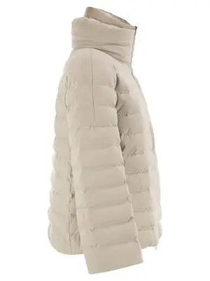 Herno Technical Suede-effect Down Jacket With Padded High Collar
