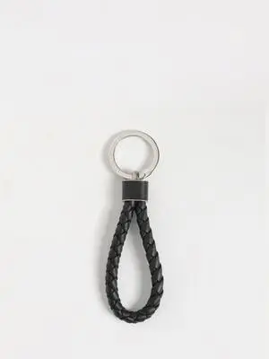 Bottega Veneta Woven Leather And Brass Keychain - Black