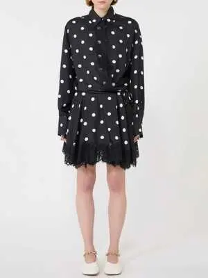 Sportmax Polka Dot Silk Twill Dress With Lace Trim