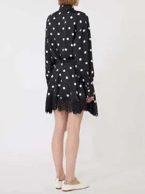 Sportmax Polka Dot Silk Twill Dress With Lace Trim