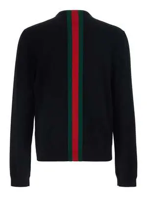 Gucci Blue Crewneck Sweater With Web Detail In Wool For