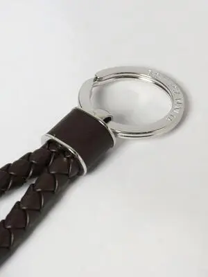 Bottega Veneta Woven Leather And Brass Keychain - Brown