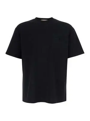 Valentino Garavani Black T-shirt With Pocket With Metallic Vlogo In Cotton For - Multicolor