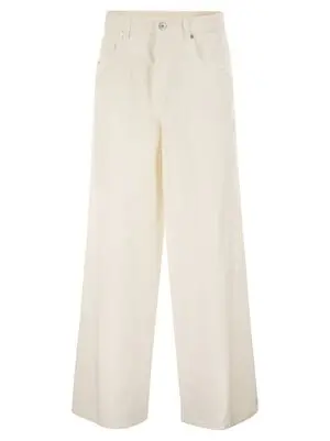 Brunello Cucinelli Relaxed Trousers In Dyed Denim With Jewellery - Cream