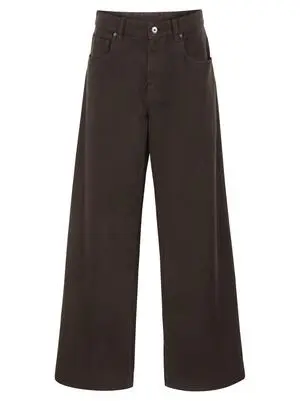 Brunello Cucinelli Brunello Cucinelli Women Relaxed Trousers In Dyed Denim With Jewellery Brown
