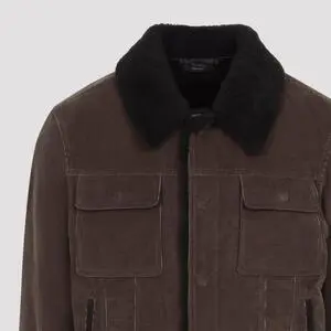 TOM FORD 900 Wale Cord Shearling Collar Trucker - Brown