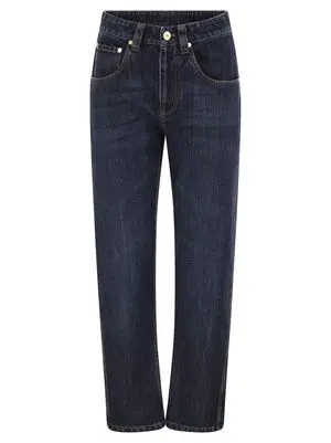 Brunello Cucinelli Straight Trousers In Authentic Denim With Shiny Bartack - Multicolor