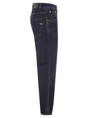 Brunello Cucinelli Straight Trousers In Authentic Denim With Shiny Bartack