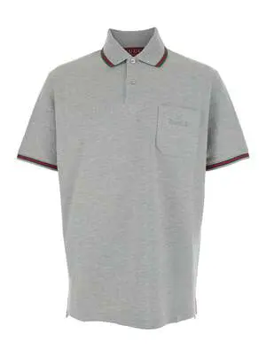 Gucci Polo Shirt With Web Details And Lettering Logo On The Front In Grey Wool Blend For - Gray