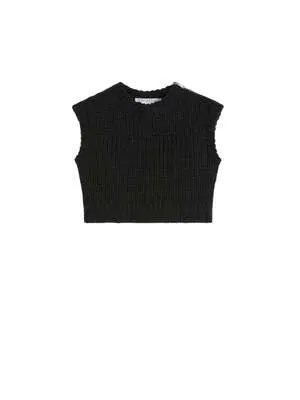 Max Mara Sleeveless Crop Sweater In Plain Cotton