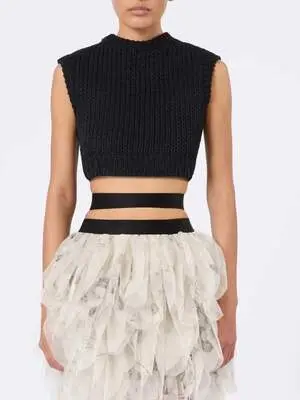 Max Mara Sleeveless Crop Sweater In Plain Cotton