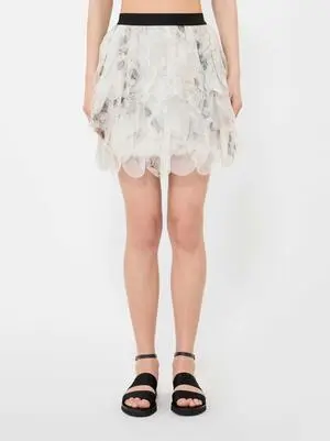 Max Mara Short Skirt With Printed Organza Petals Pearl - Gray