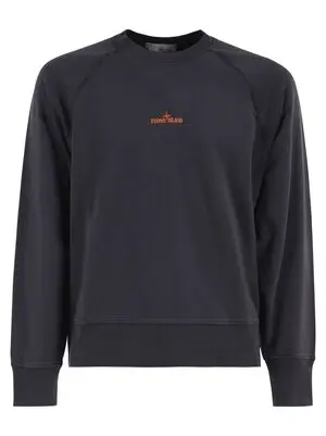 Stone Island Cotton Crew Neck Sweatshirt With Oversized Compass Back Print - Blue