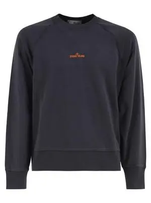 Stone Island Cotton Crew Neck Sweatshirt With Oversized Compass Back Print - Blue