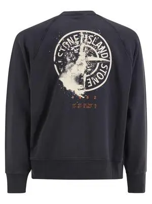Stone Island Cotton Crew Neck Sweatshirt With Oversized Compass Back Print - Blue