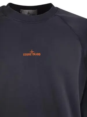 Stone Island Cotton Crew Neck Sweatshirt With Oversized Compass Back Print - Blue