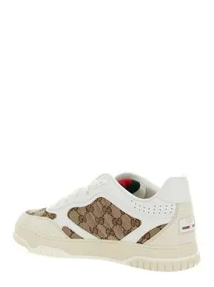 Gucci Low Sneakers 're-web' With Gg Logo In Leather And Tech Fabric Beige