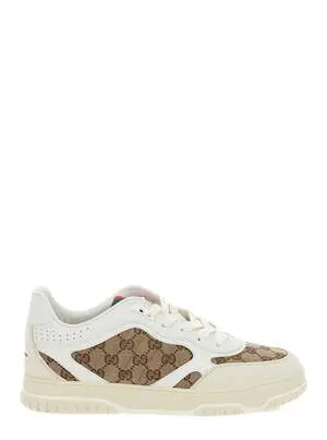 Gucci Low Sneakers 're-web' With Gg Logo In Leather And Tech Fabric Beige - Multicolor